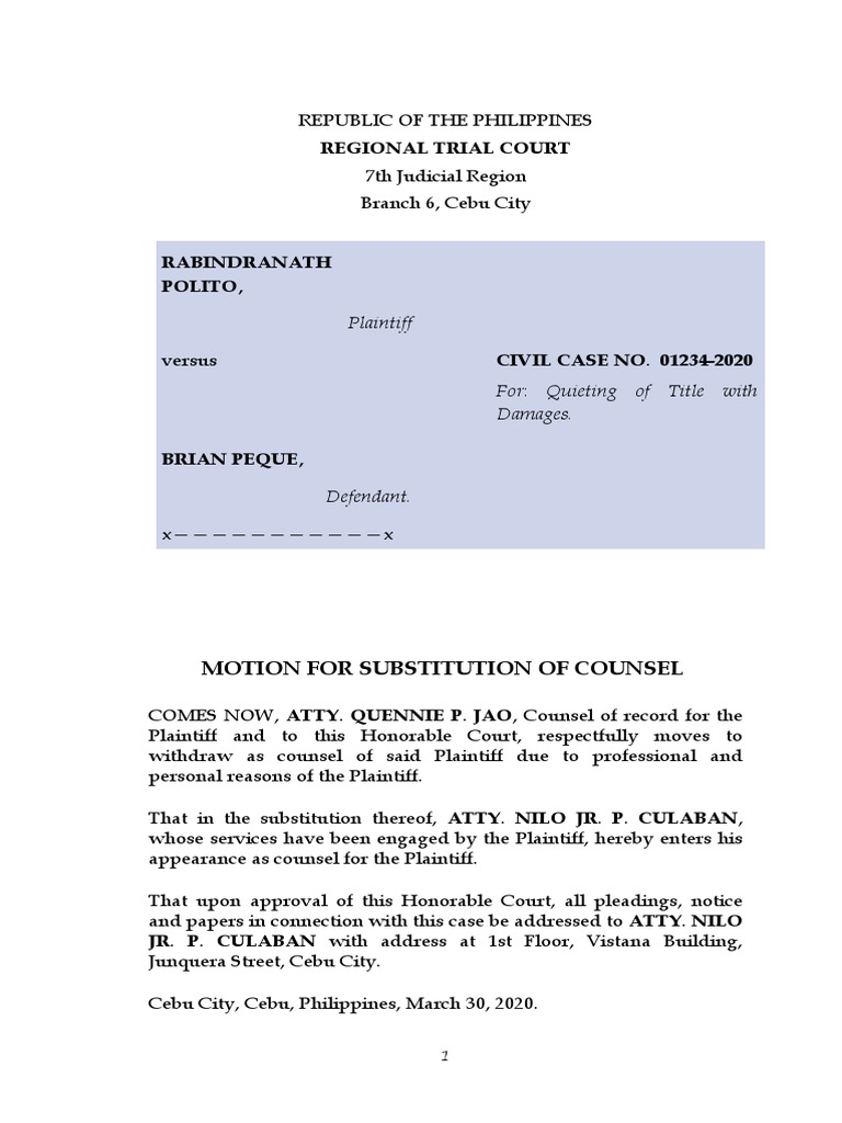 Motion For Substitution of Counsel | PDF