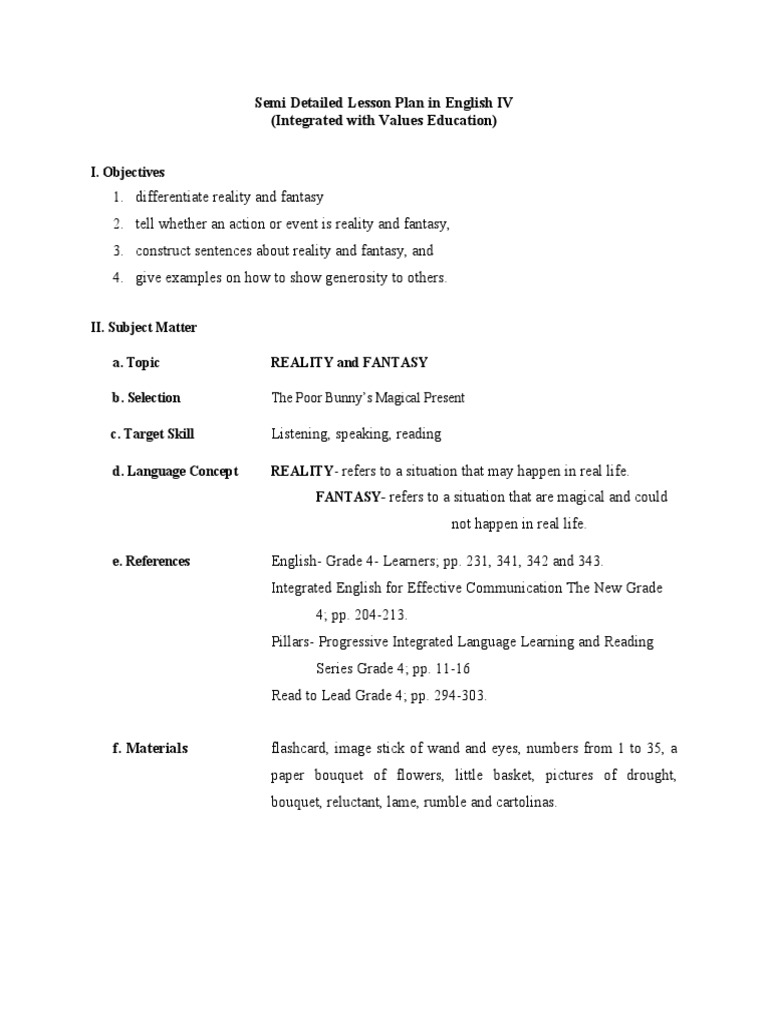 Lesson Plan Differentiates Reality and Fantasy | PDF | Question ...