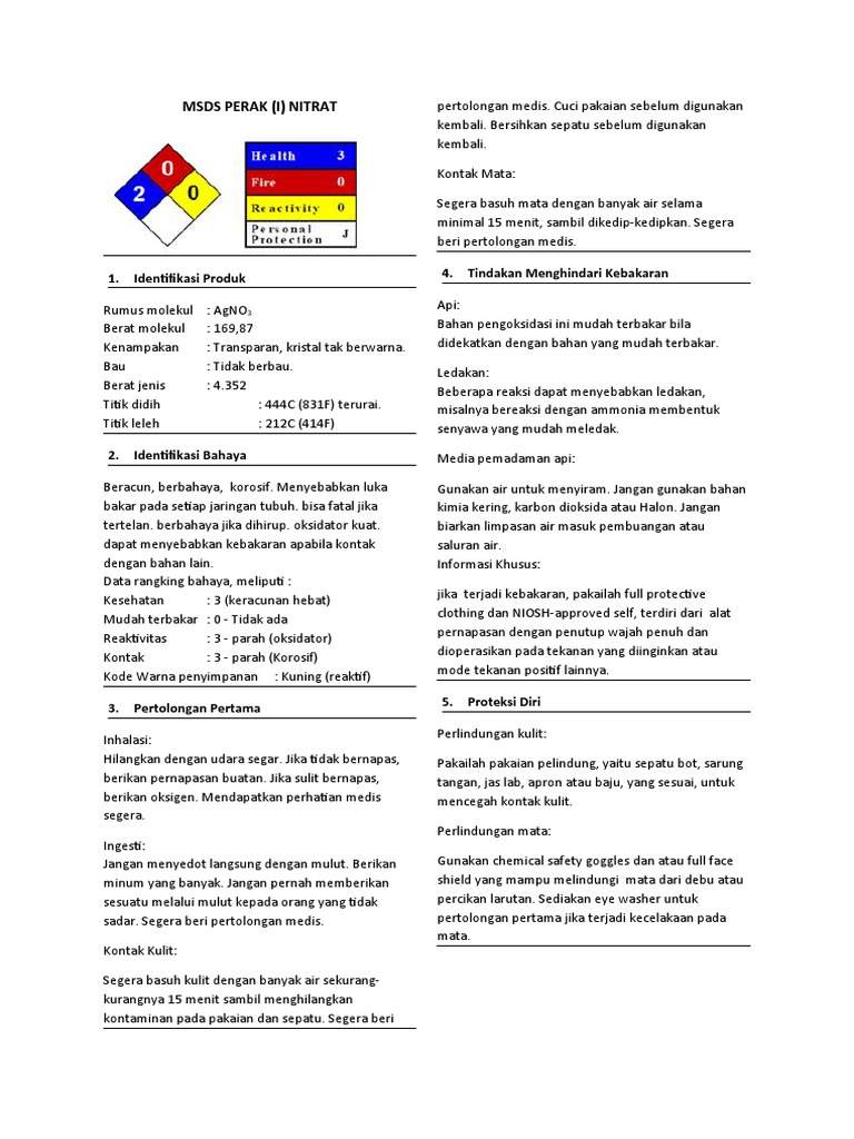 MSDS - Perak Nitrat (AgNO3) | PDF