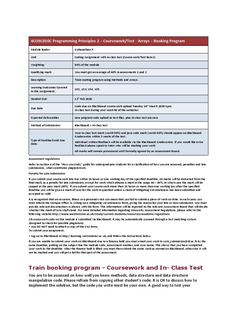 4COSC010C Programming Principles 2 CWK01 | PDF | Command Line Interface ...