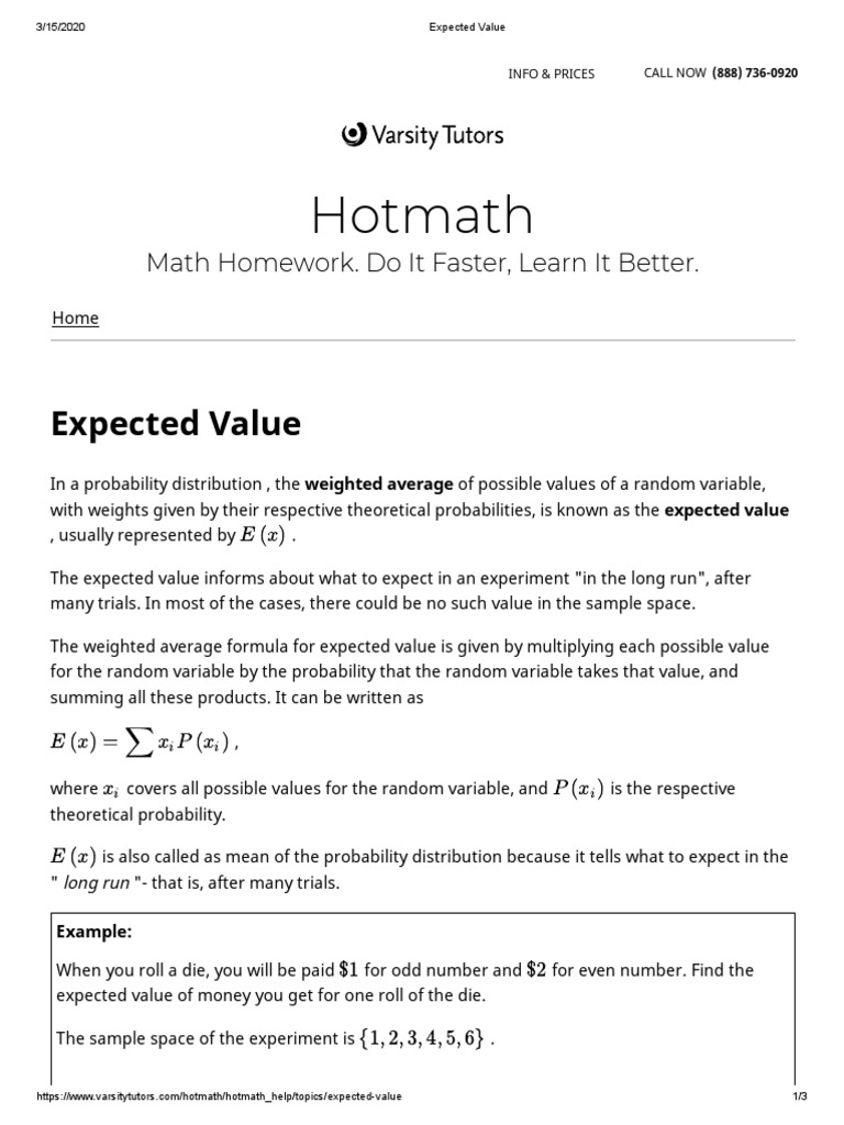 Expected Value - Probability Distribution | PDF | Random Variable | Expected Value