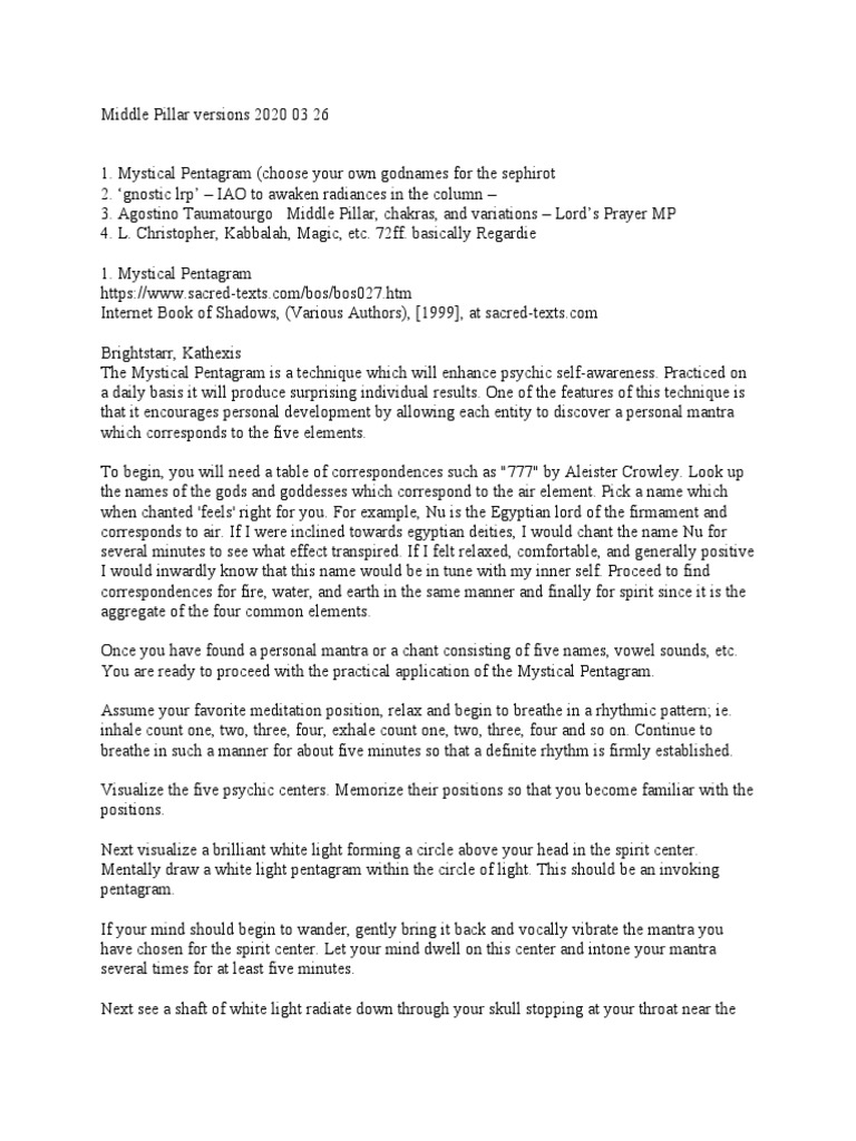 Middle Pillar Versions 2020 03 26 | PDF | Chakra | Names Of God In Judaism