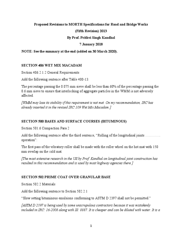 Proposed MORTH Revisions 2018 | PDF | Asphalt | Road Surface