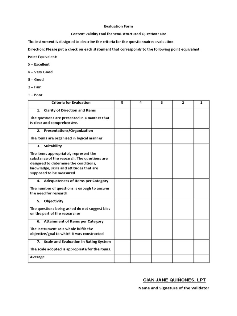 Evaluation Form | PDF | Validity (Statistics) | Questionnaire
