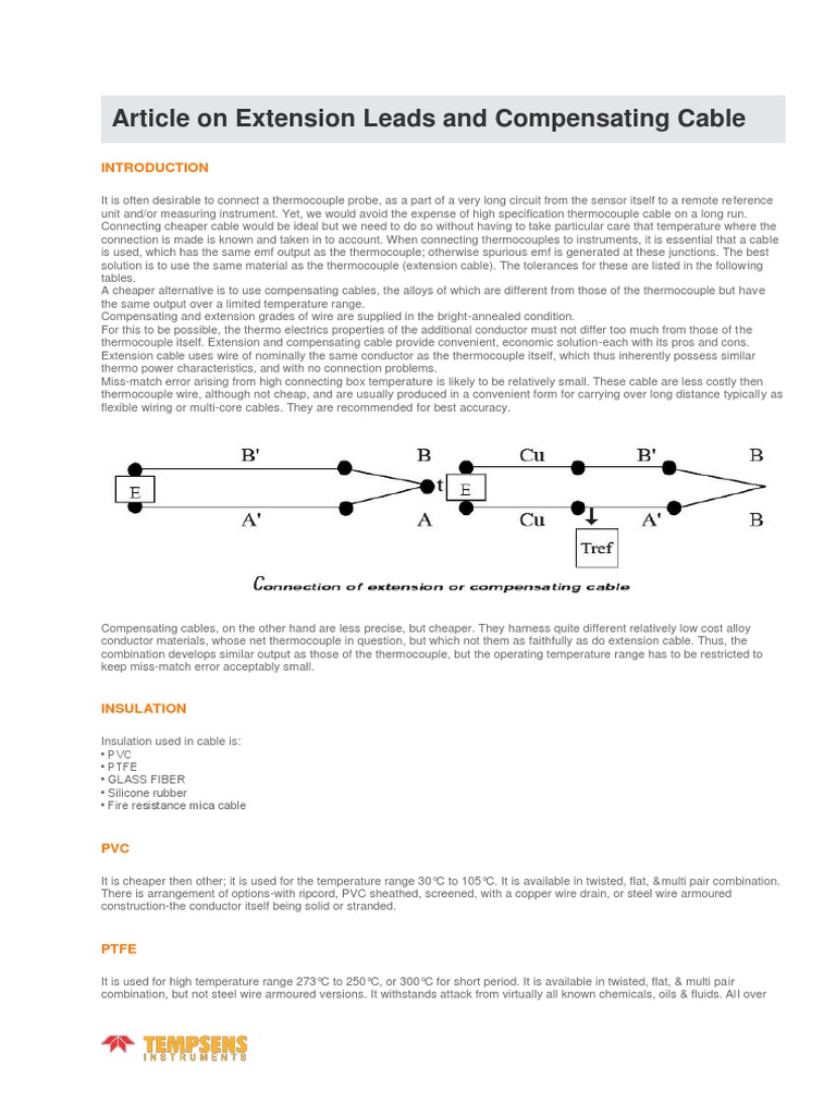 Thermocouple Extension Leads and Compensating Cable | PDF ...