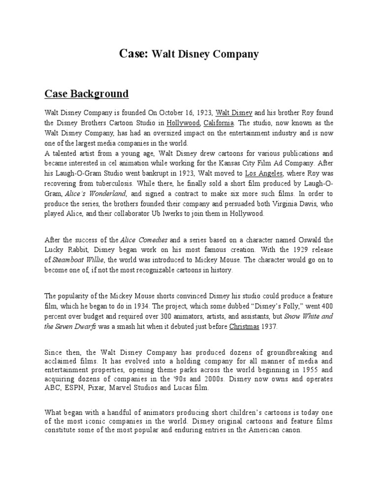 WALT DISNEY Case | PDF | The Walt Disney Company | Walt Disney