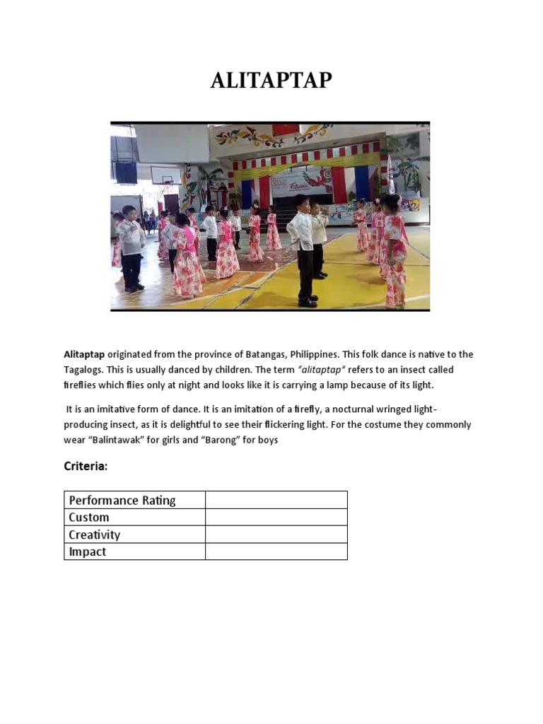 Alitaptap Folk Dance Costumes Explained | PDF
