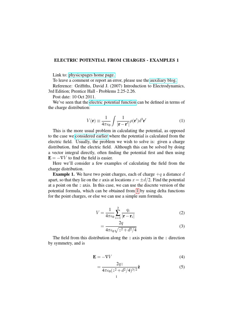 Electric Potential Examples Explained | PDF | Electric Field | Physics