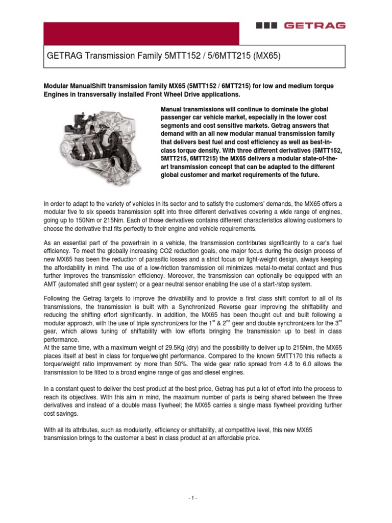 Getrag MX65 Transmission Overview | PDF | Manual Transmission ...