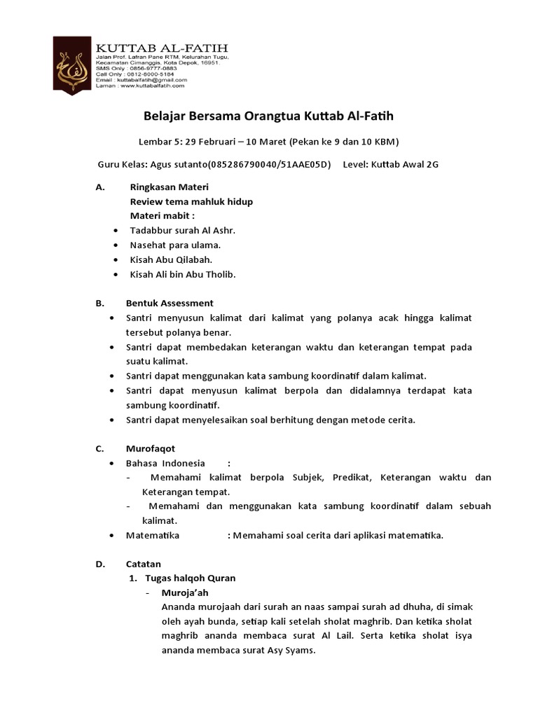Contoh BBO. Kuttab Al-Fatih | PDF | Seni & Disiplin Bahasa