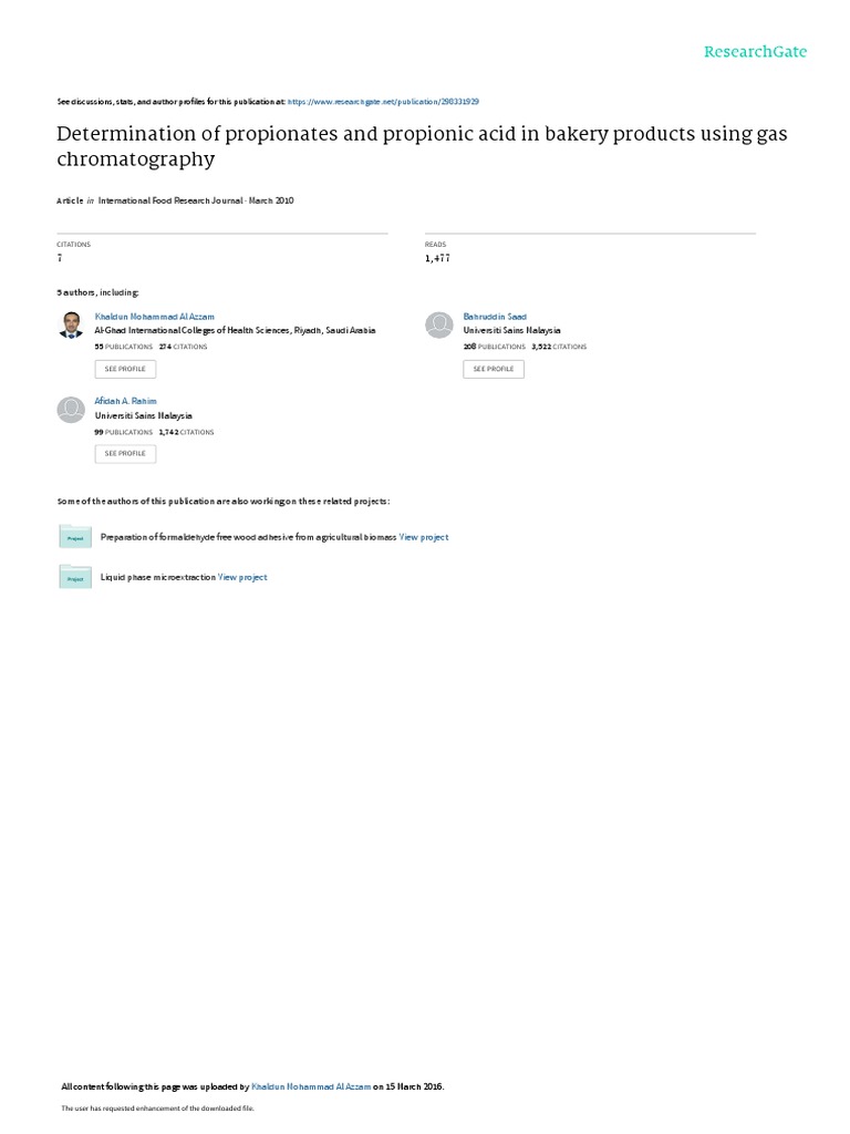 Determination of Propionates and Propionic Acid in Bakery Products ...