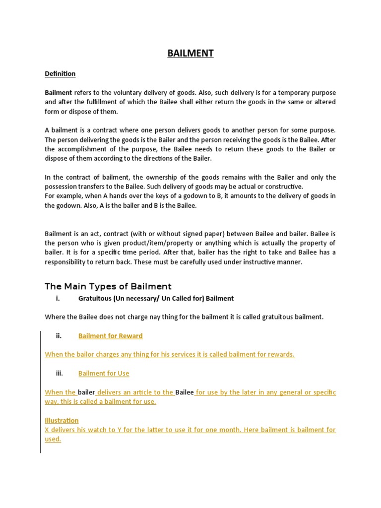 Bailment and Duties of Bailee and Bailer | PDF | Indemnity | Business Law