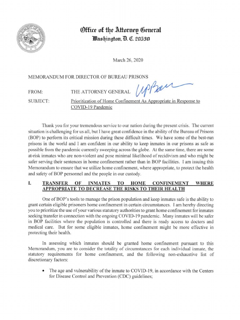 COVID-19 BOP-Memo Re Home-Confinement 2020 03 26 | PDF