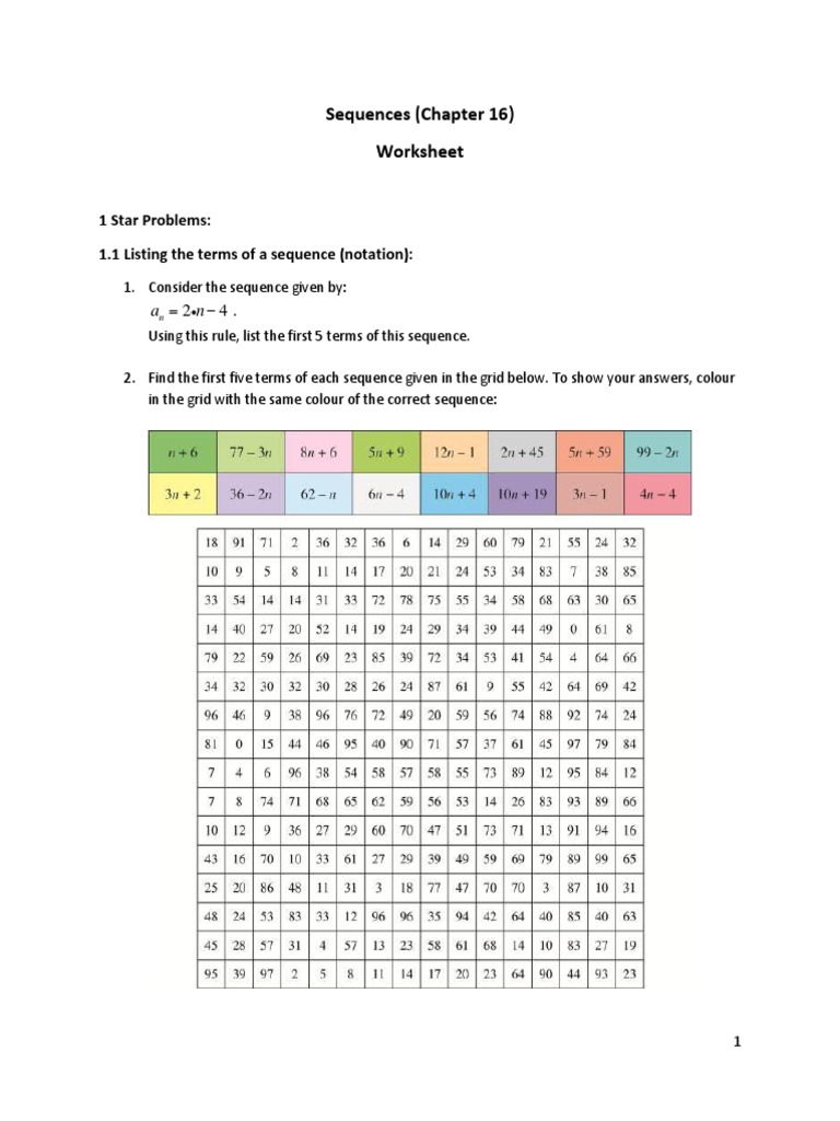 Sequences Differentiated Worksheet | PDF | Numbers | Mathematical Objects