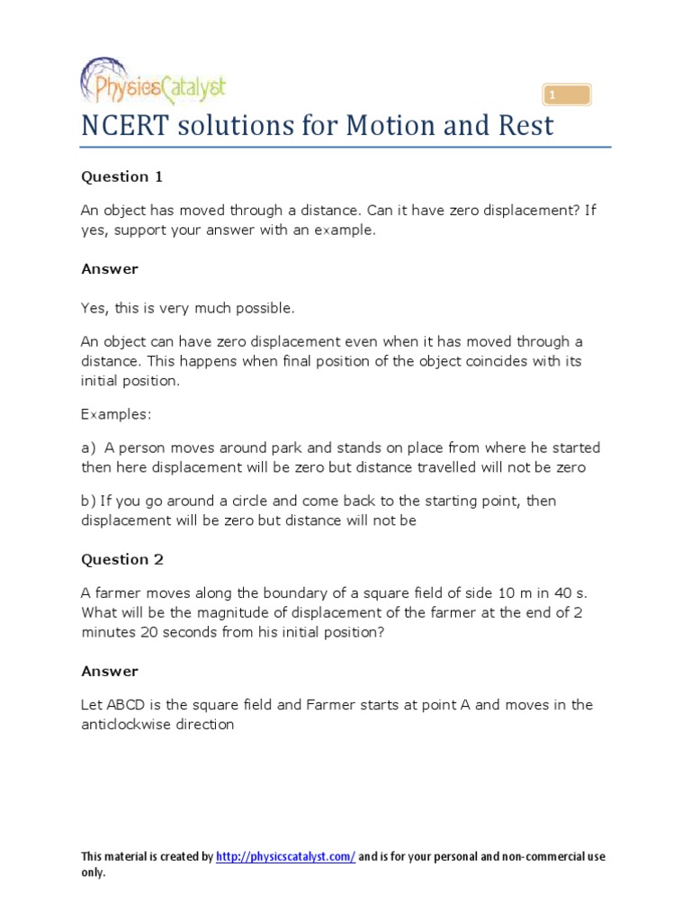 NCERT Solutions Class9 Motion-And-Rest PDF | PDF | Velocity | Speed