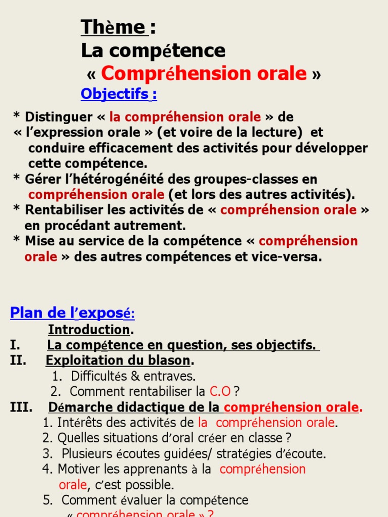 Compétences en compréhension orale | PDF | Document | Pédagogie