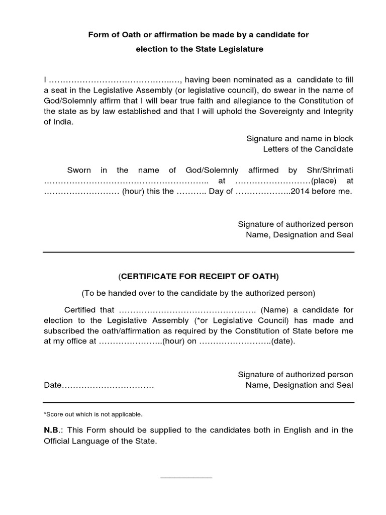 Form of Oath or Affirmation PDF | PDF | Politics | Social Science