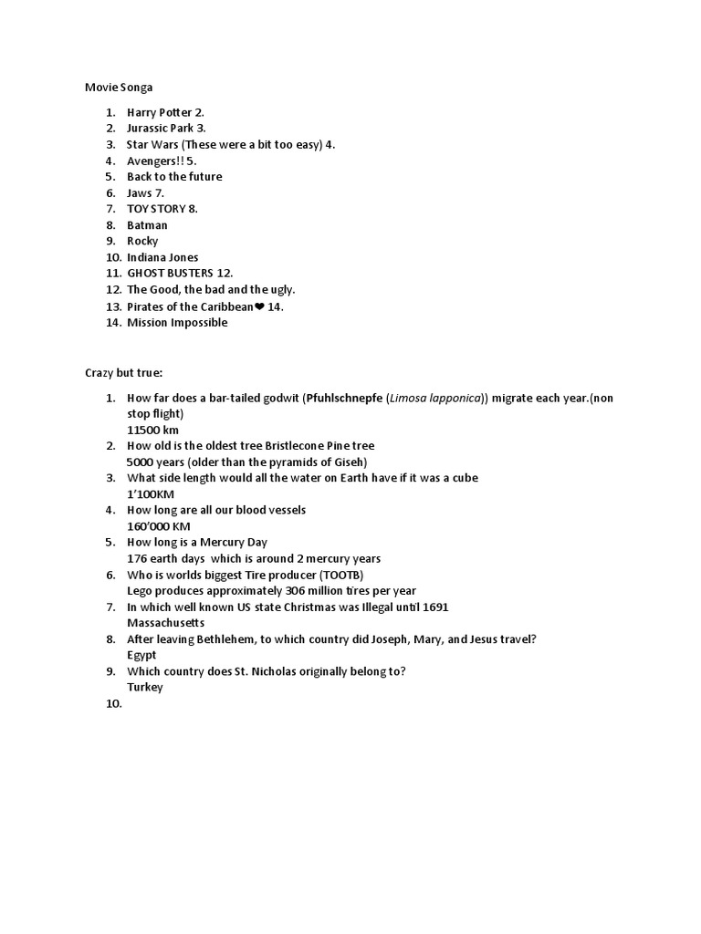Pub Quiz | PDF