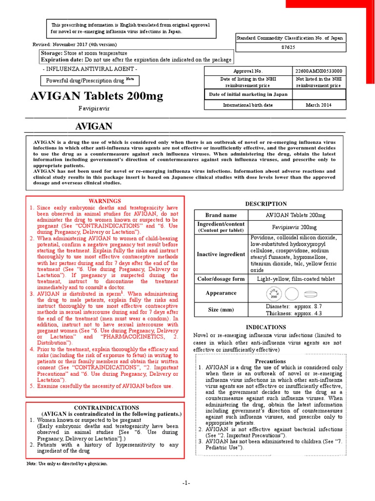 Avigan英文仿單 | PDF | Dose (Biochemistry) | Chemistry