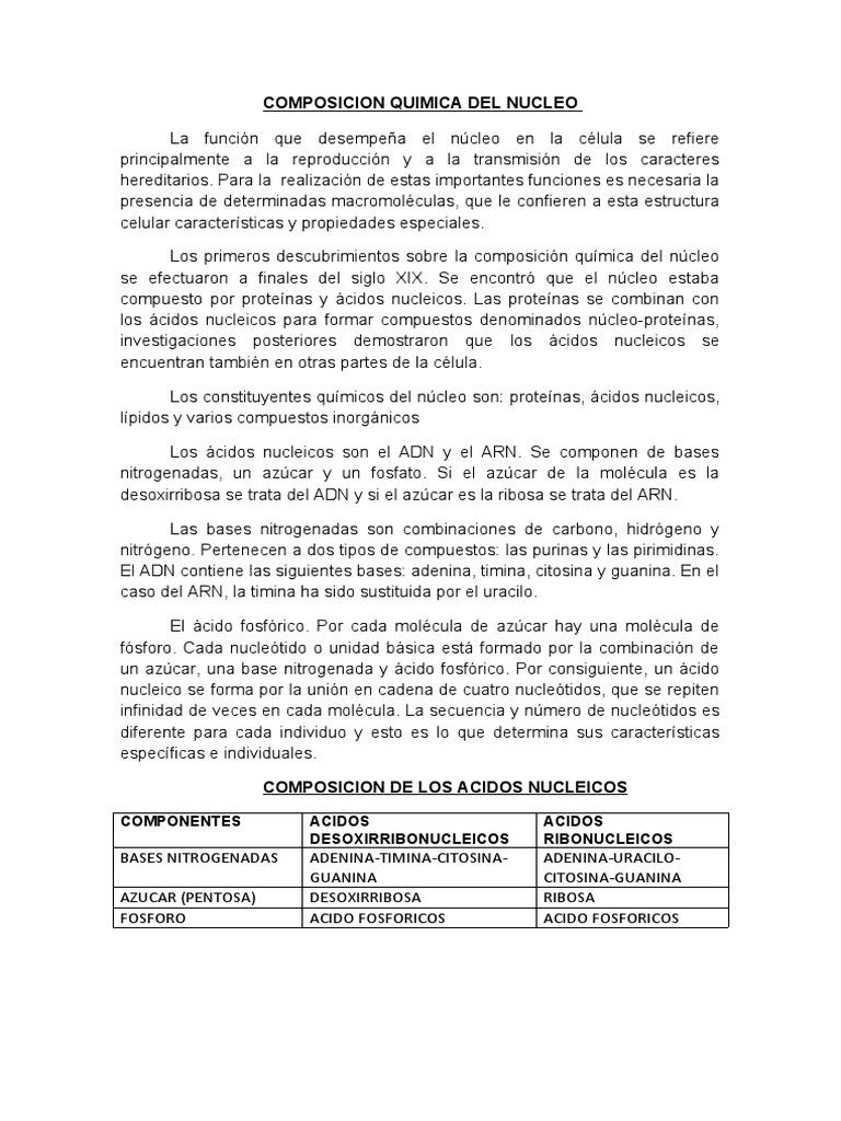 Composicion Quimica Del Nucleo | PDF