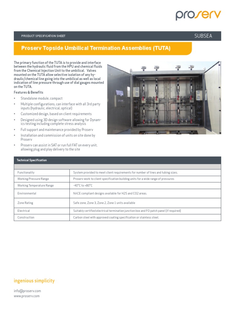 Proserv Topside Umbilical Termination Assembly TUTA1483 | PDF