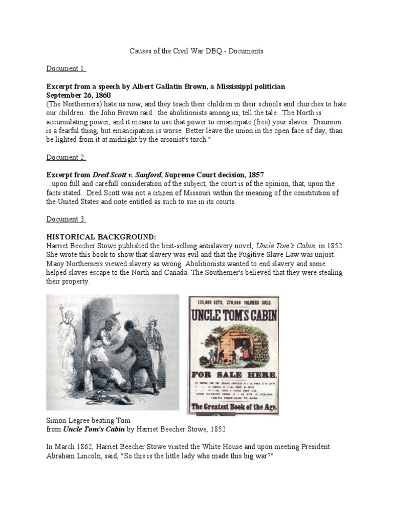 Causes of the Civil War DBQ Analysis | PDF | Southern United States ...