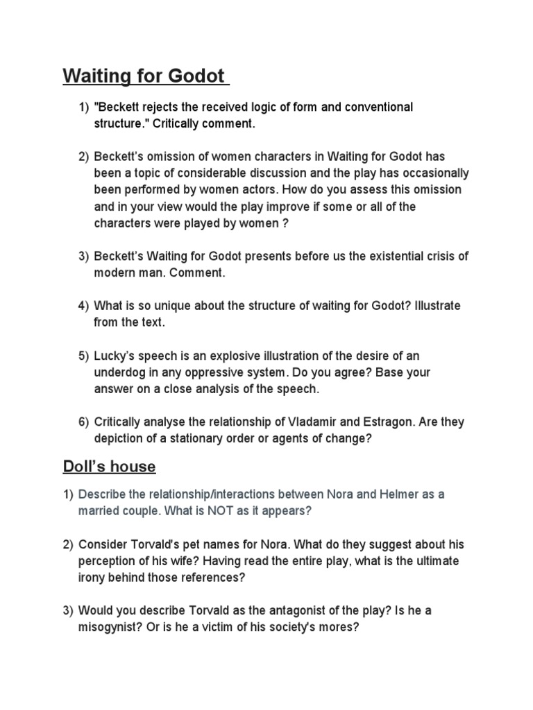 Structure and Themes in Waiting for Godot | PDF | A Doll's House | Theatre