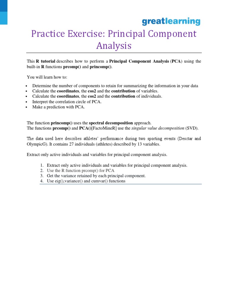 PCA Practice Exercise | PDF