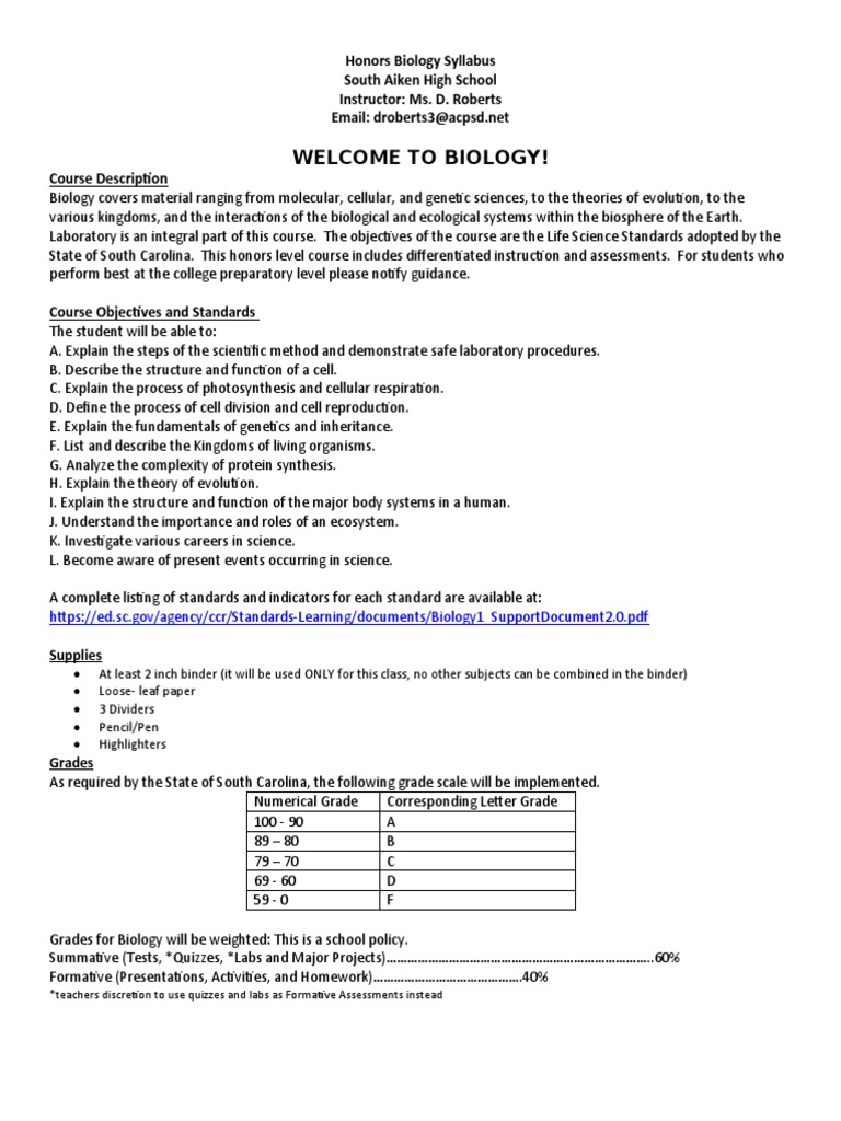 Biology Honors Syllabus 2019-20 | PDF | Academic Integrity | Biology