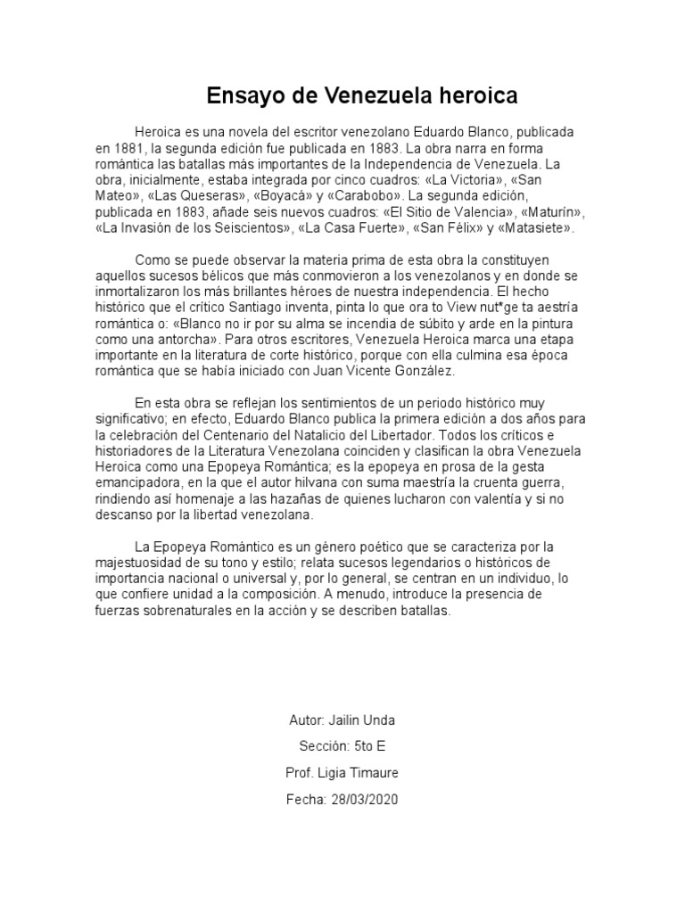 Ensayo de Venezuela Heroica | PDF