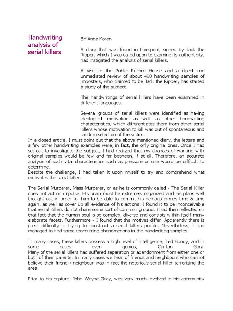 Handwriting Analysis of Serial Killers | Download Free PDF | Serial ...