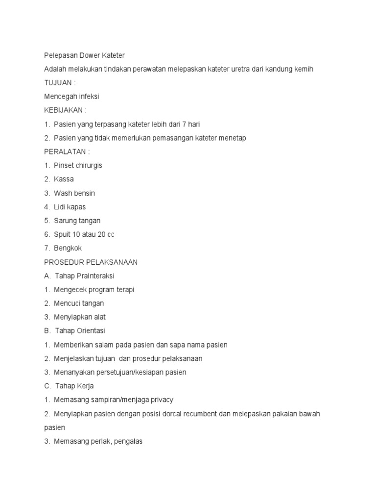 Prosedur Melepaskan Dower Kateter | PDF