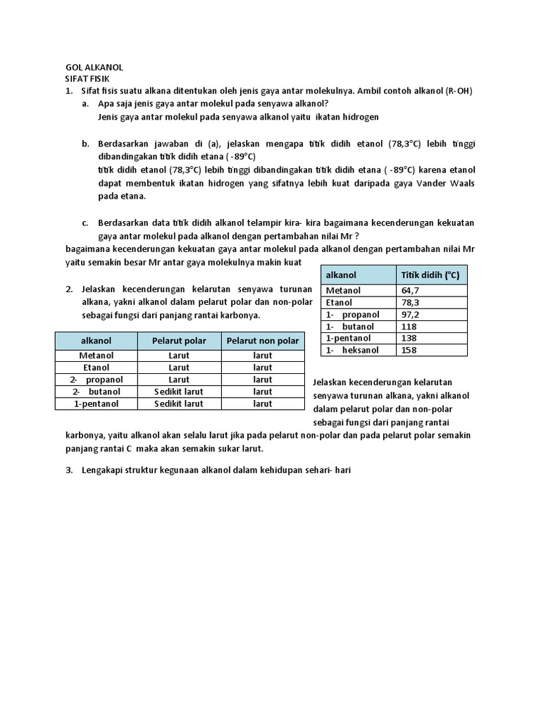 Sifat Fisik dan Titik Didih Alkanol | PDF