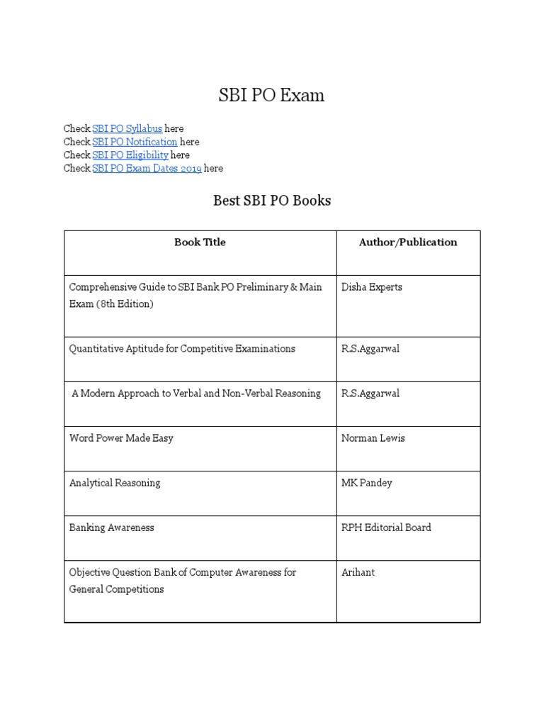 SBI PO Books List PDF | PDF