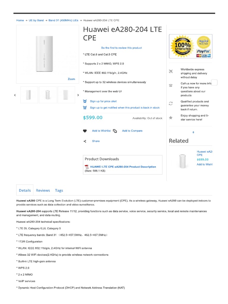 CPE Cat5 Indoor Huawei Ea280-204 LTE CPE | PDF