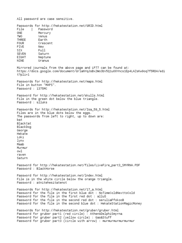 Case sensitive passwords for Hekate Station files | PDF Case sensitive passwords for Hekate Station files | PDF