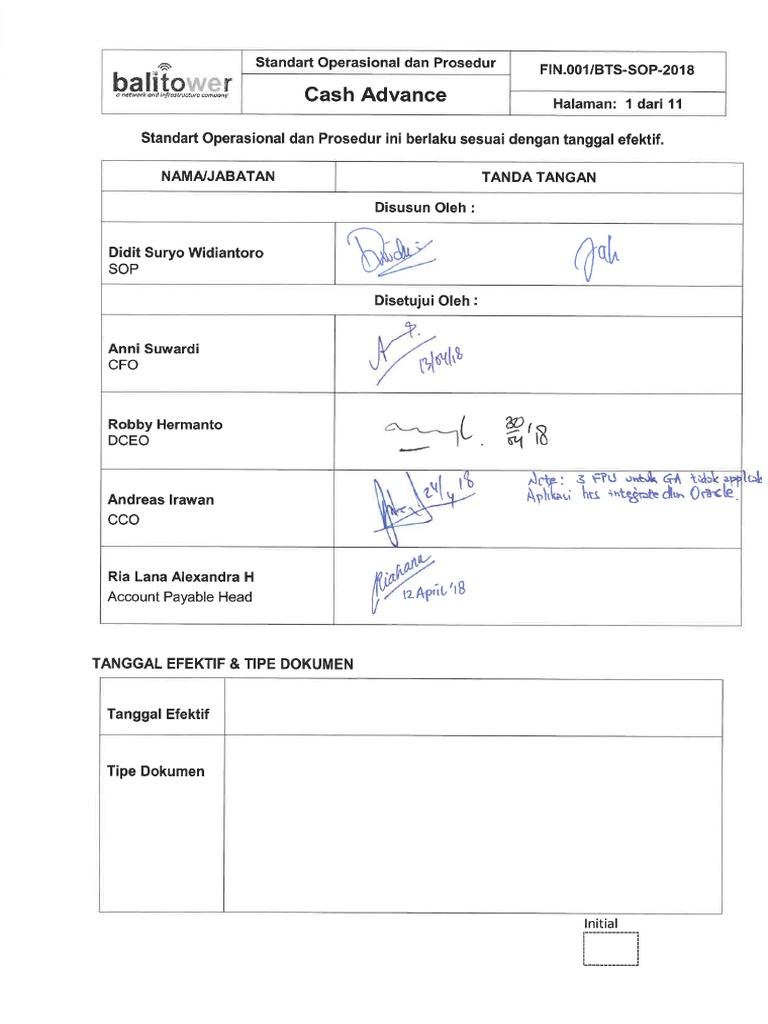 SOP Cash Advanced | PDF