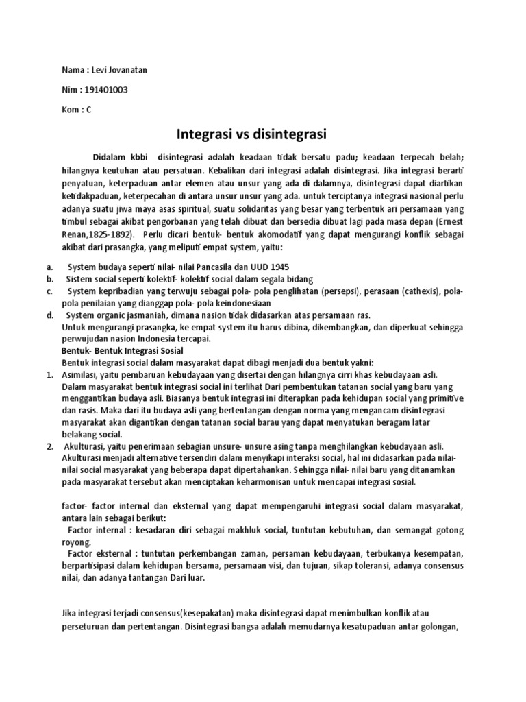 Integrasi dan Disintegrasi Sosial | PDF | Politik | Ilmu Sosial