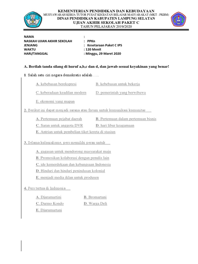 Soal PKN Paket C. 2020 PDF | PDF