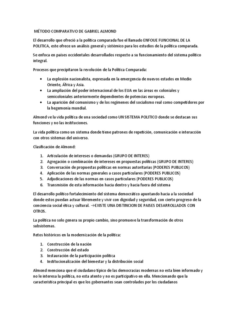 Resumen Del Método Comparativo de Gabriel Almond | PDF | Sistemas ...