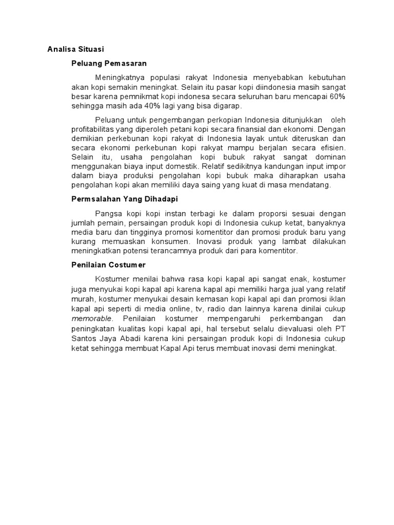 Analisa Pasar KAPAL API | PDF | Memasak, Makanan, & Anggur