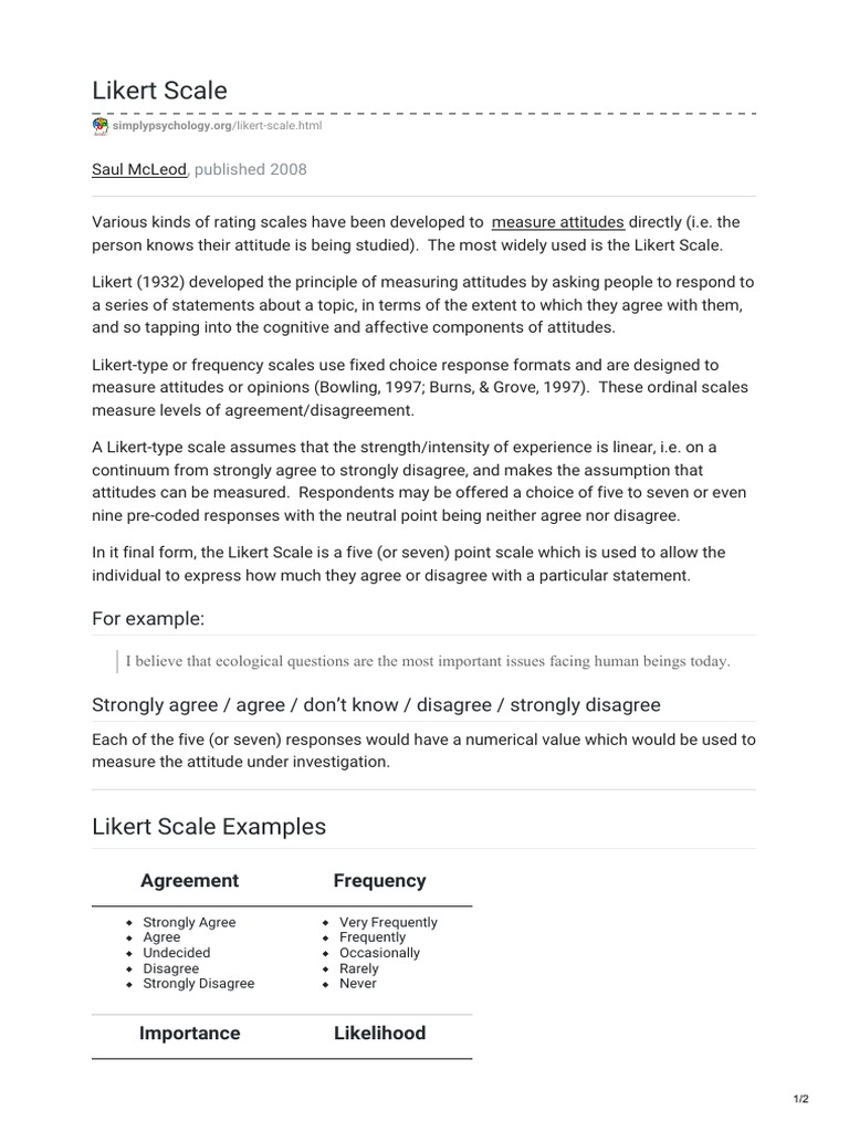 Likert Scale PDF | PDF | Likert Scale | Attitude (Psychology)