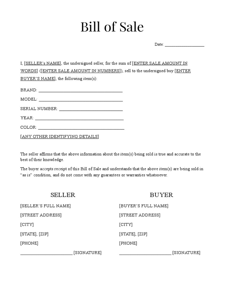 Bill of Sale Template 2 PDF | PDF
