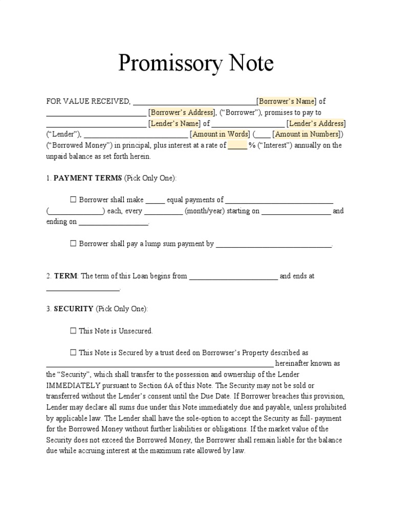 Promissory Note Template PDF | PDF | Loans | Liability (Financial ...