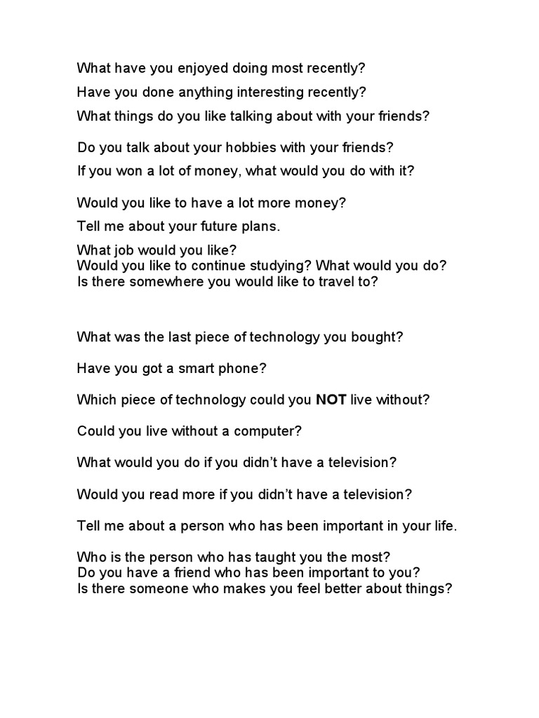 Speaking Questions Exam B1 | PDF