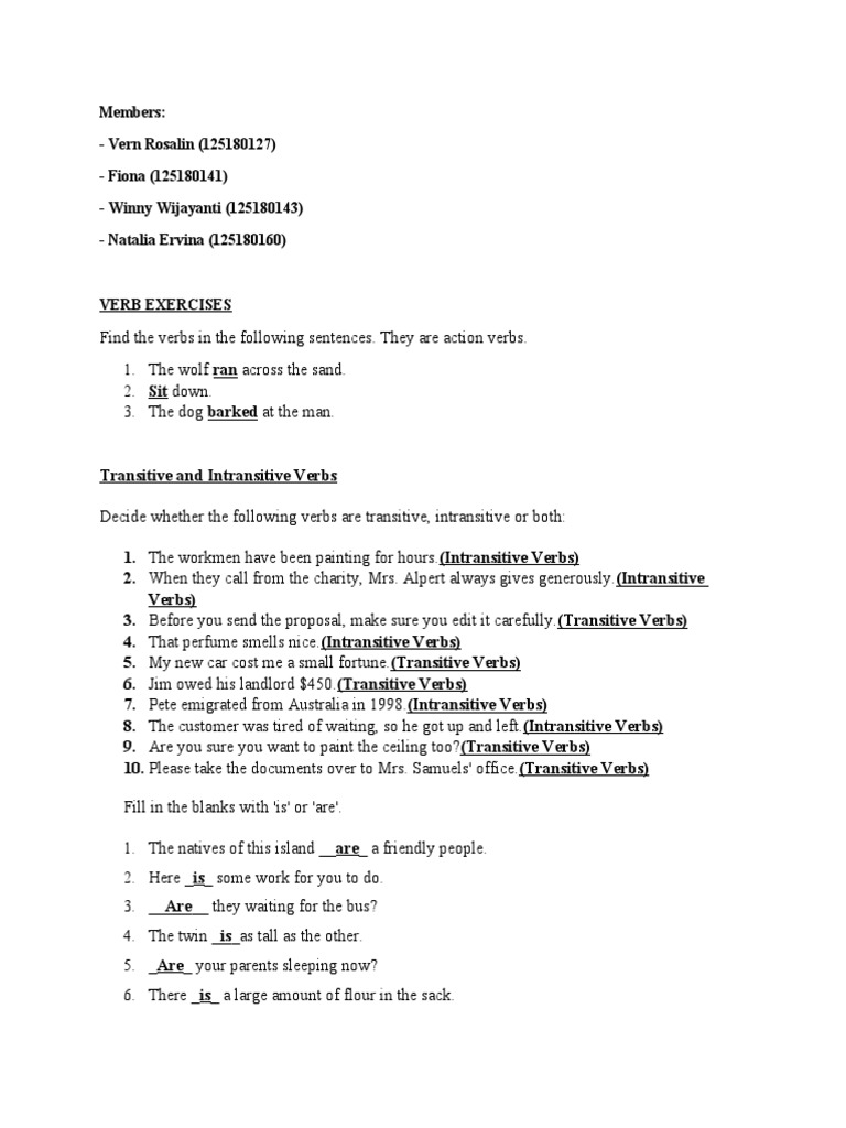 Verb Exercises and Examples with Answers | PDF | Phrase | Verb