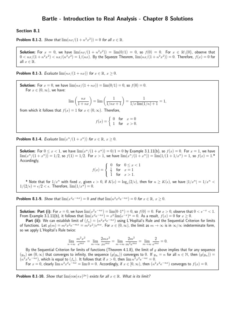 Bartle Intro To Real Analysis Solutions CH 8 PDF | Download Free PDF | Limit (Mathematics ...