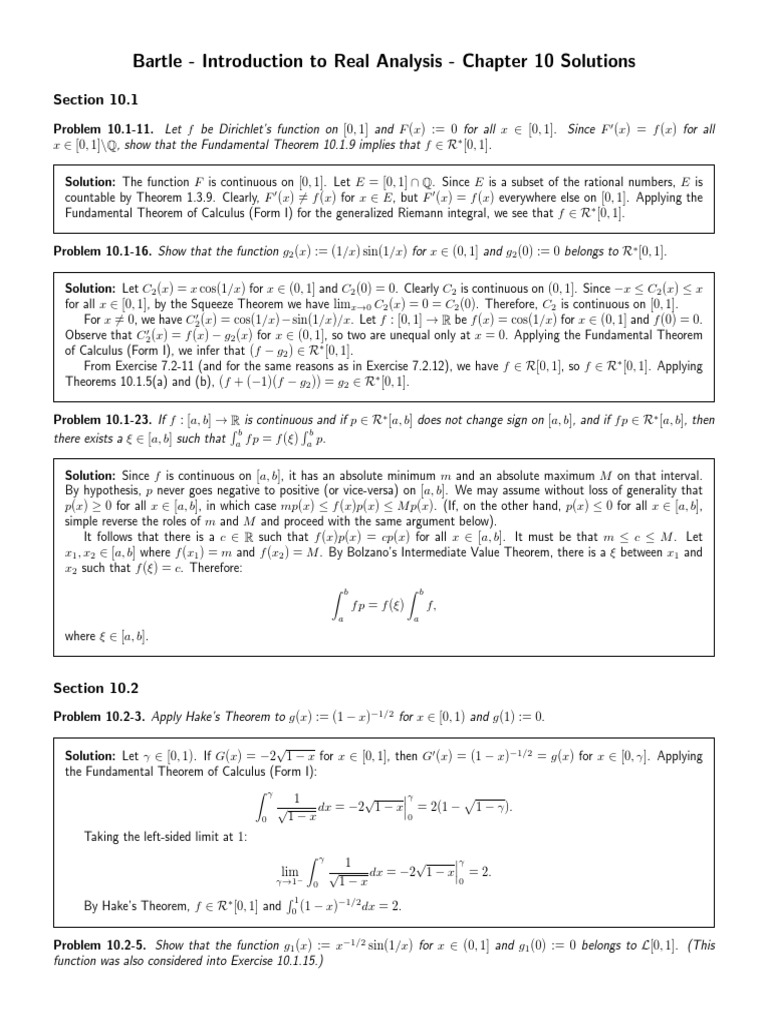 Bartle Intro To Real Analysis Solutions CH 10 PDF | PDF | Limit ...