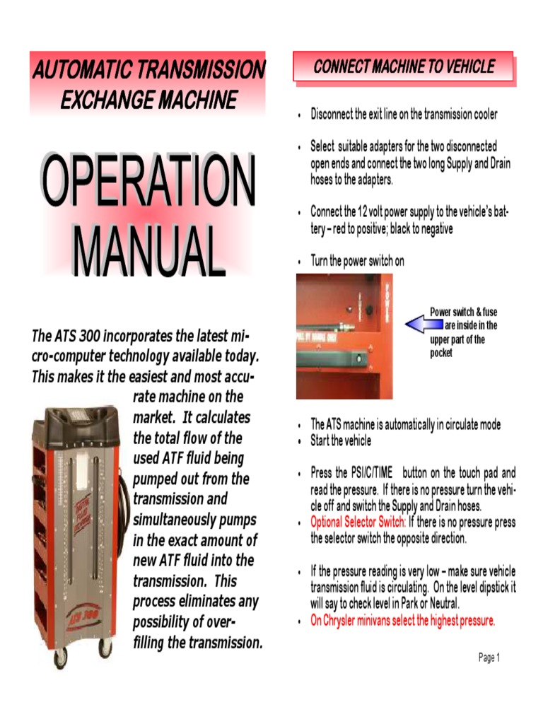 ATS 300 Transmission Flush Guide | PDF | Transmission (Mechanics) | Switch