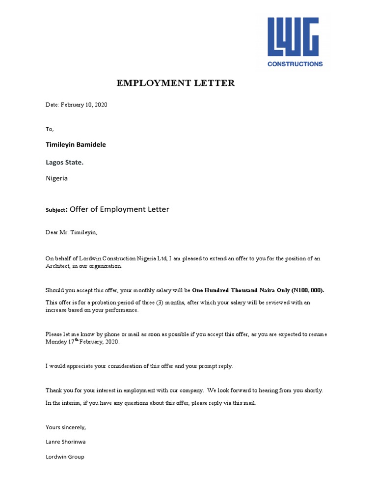 Employment LETTER Timileyin PDF | PDF